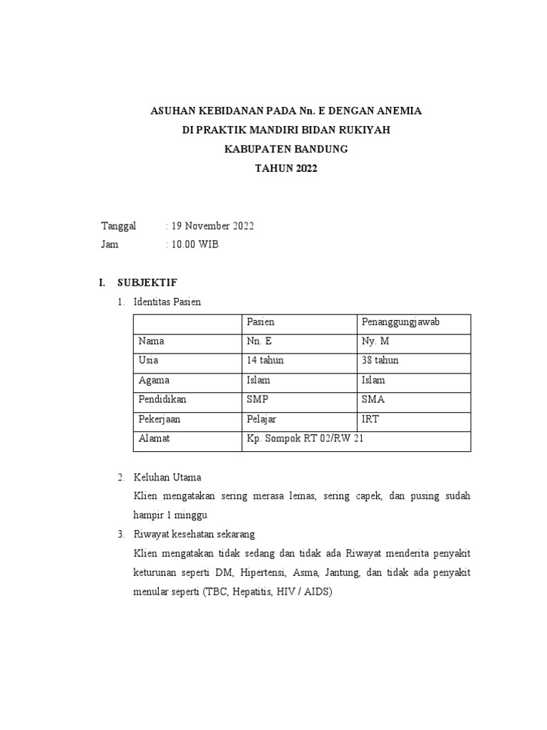 SOAP Anemia | PDF | Kesehatan Holistik
