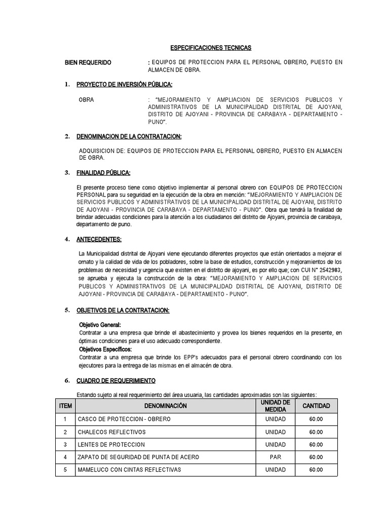 1.-EPT-De EPPS de Personal Obrero | PDF | Casco | Materiales
