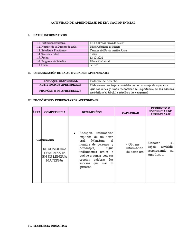 Sesion de Aprendizaje Lunes 12f | PDF | Navidad | Árbol de Navidad