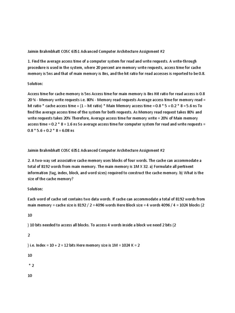 Jaimin Brahmbhatt COSC 6351 Advanced Computer Architecture Assignment | PDF | Cpu Cache | Cache ...