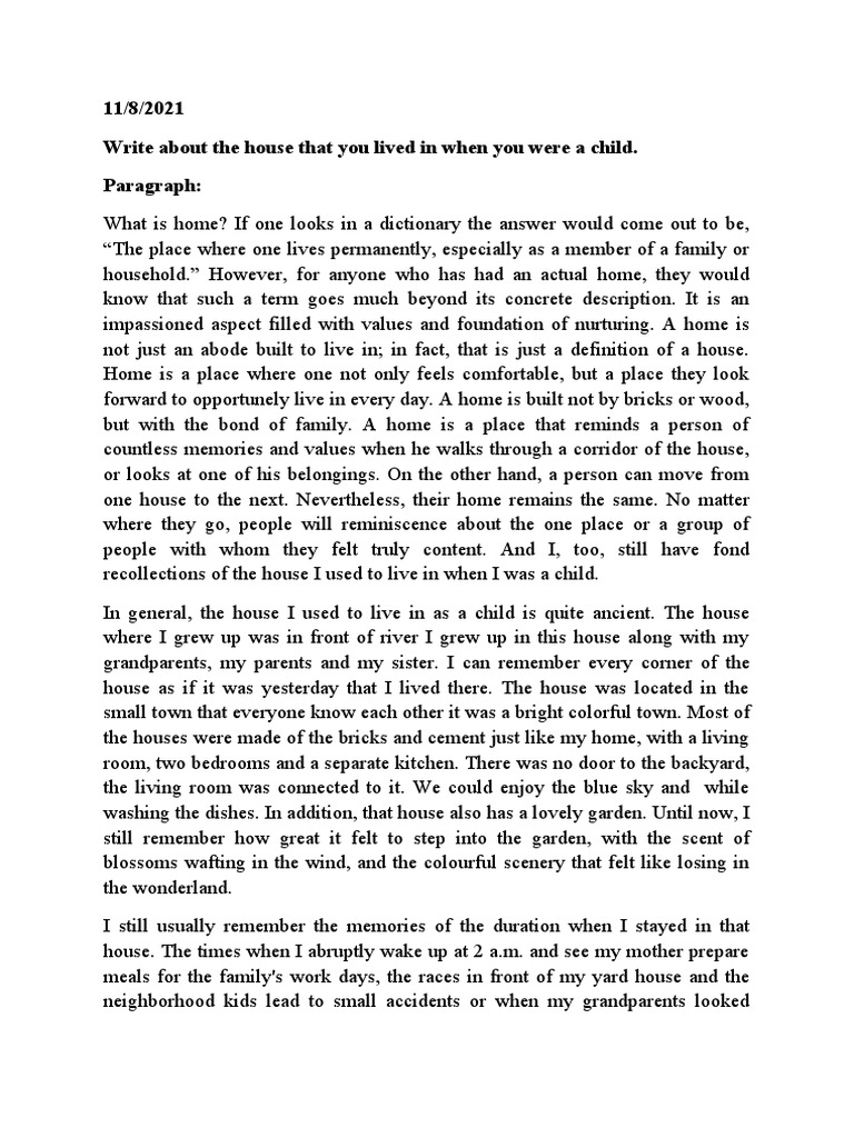 11/8/2021 Write About The House That You Lived in When You Were A Child ...