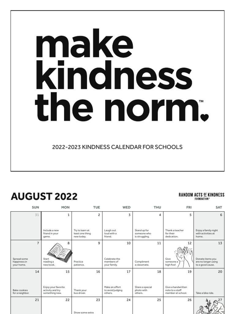2022-23 Kindness Calendar For Schools | PDF | Gratitude