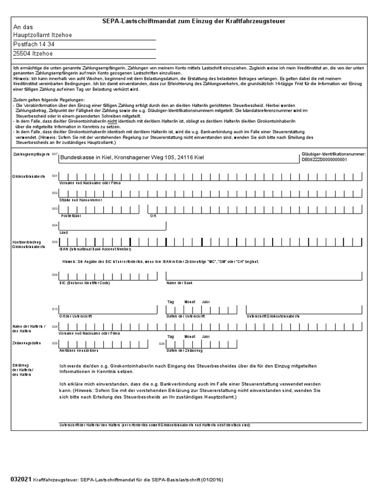 KFZ Steuer Sepa Lastschriftmandat | PDF