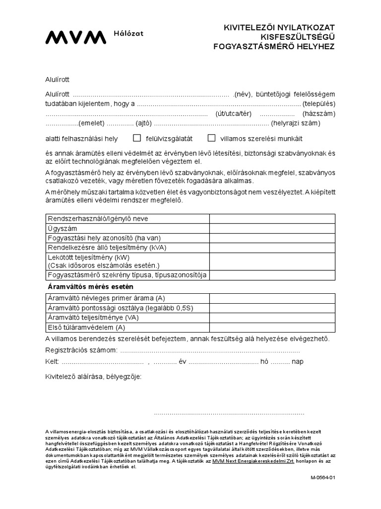 M 0564 02 Szamu Kivitelezoi Nyilatkozat | PDF