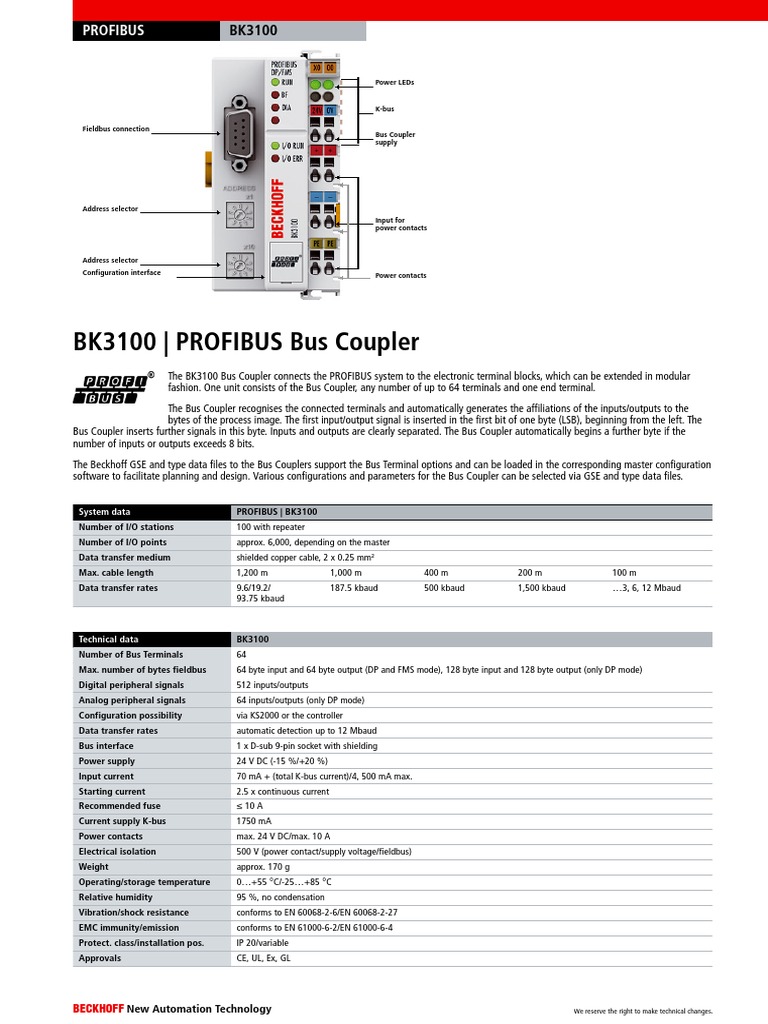 Beckhoff BK3100 | PDF | Input/Output | Computer Engineering