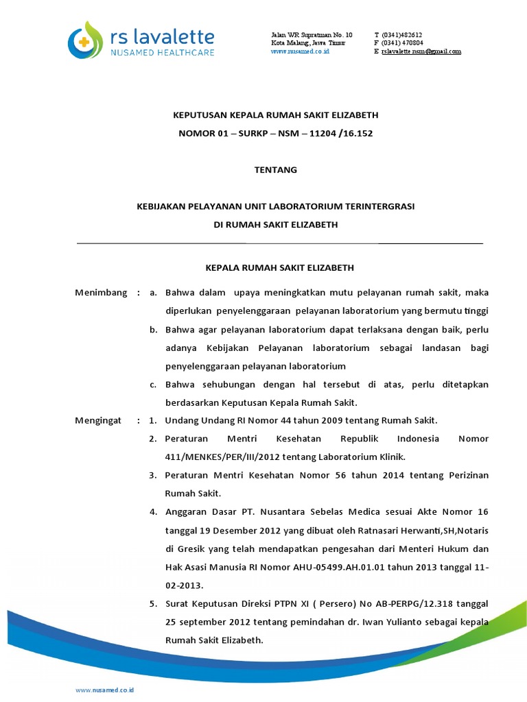 SK Pedoman Pengorganisasian Laboratorium Fix | PDF