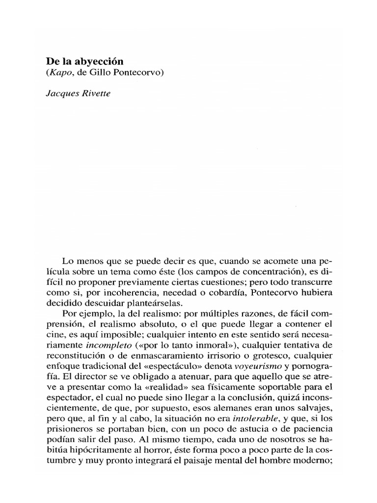 De La Abyección - Jacques Rivette | PDF
