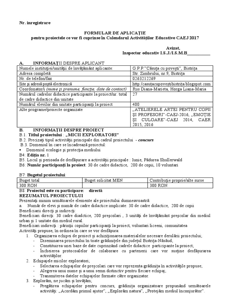 Formular Aplicatie Caen 2017 | PDF