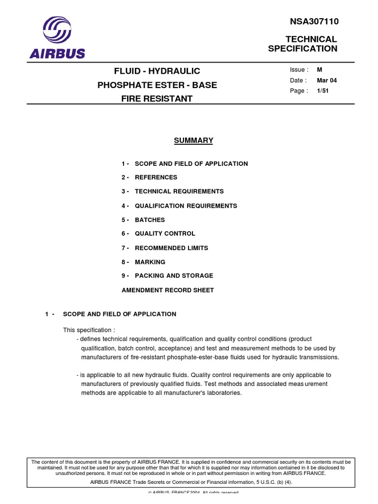 Hydraulic Fluid Specification NSA307110 | PDF | Density | Specification ...