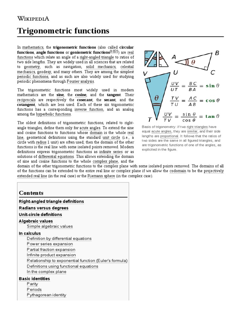 Trigonometric Functions | PDF | Trigonometric Functions | Triangle