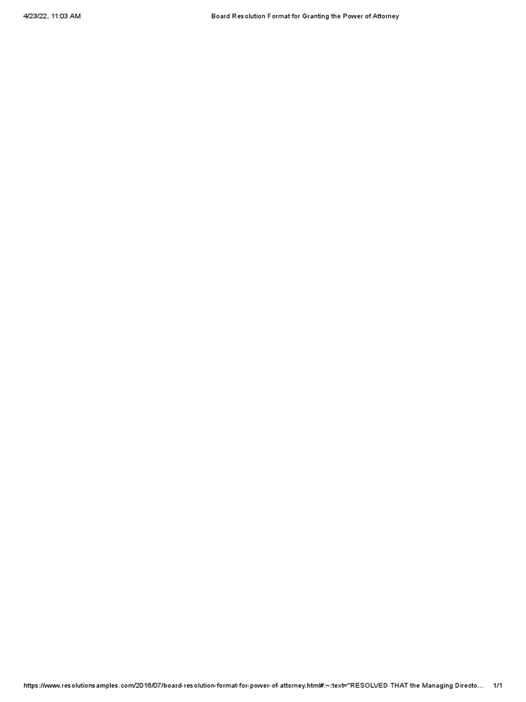 Board Resolution Format For Granting The Power of Attorney | PDF