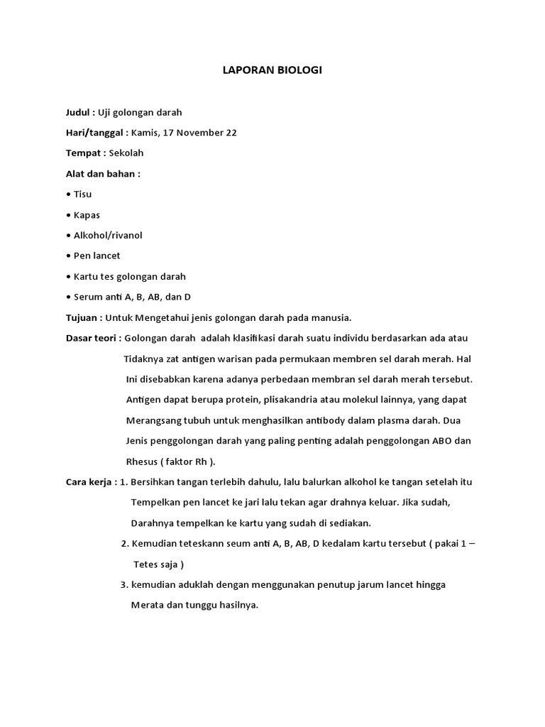 Laporan Uji Golongan Darah | PDF