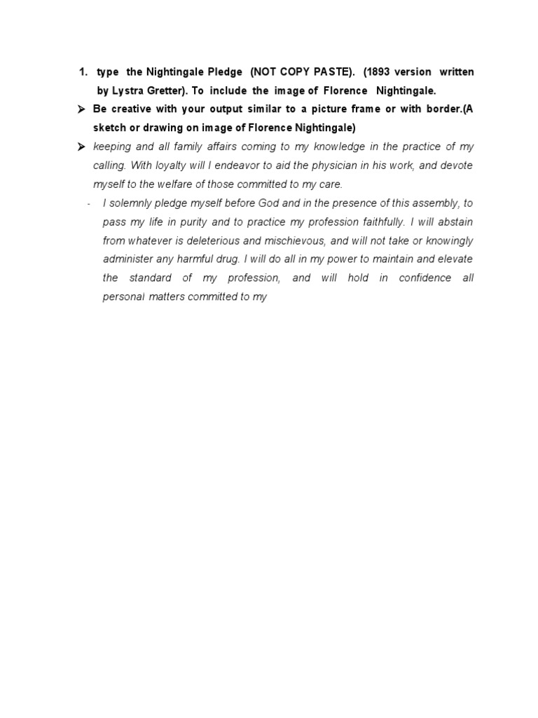 Nightingale Pledge: 1893 Version | PDF | Self-Improvement | Wellness