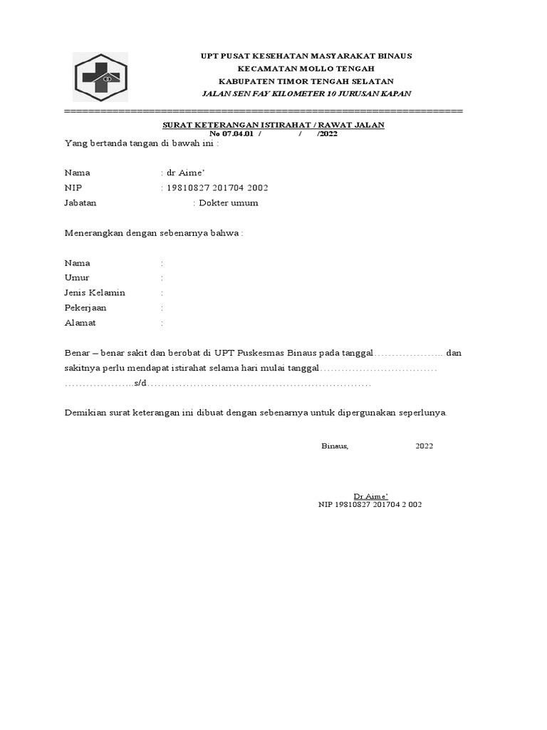 Format Surat Sakit | PDF