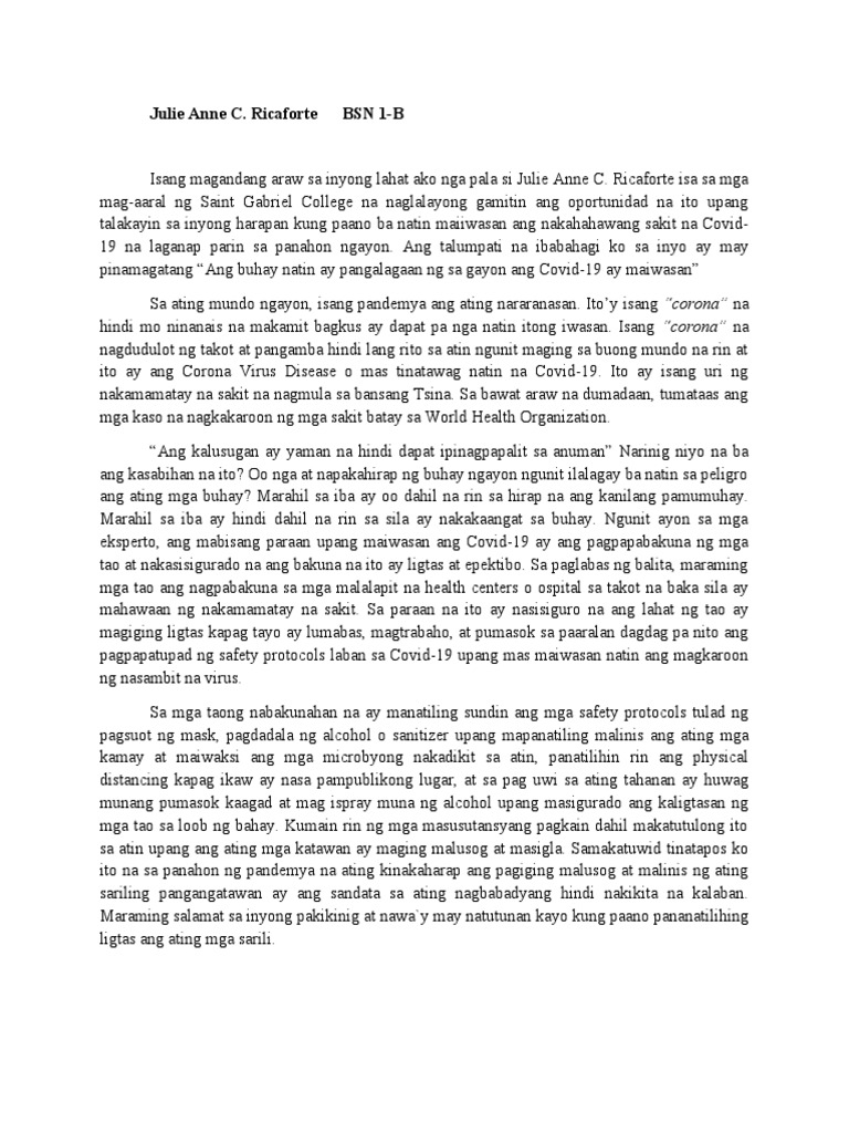 Talumpati Kalusugan | PDF