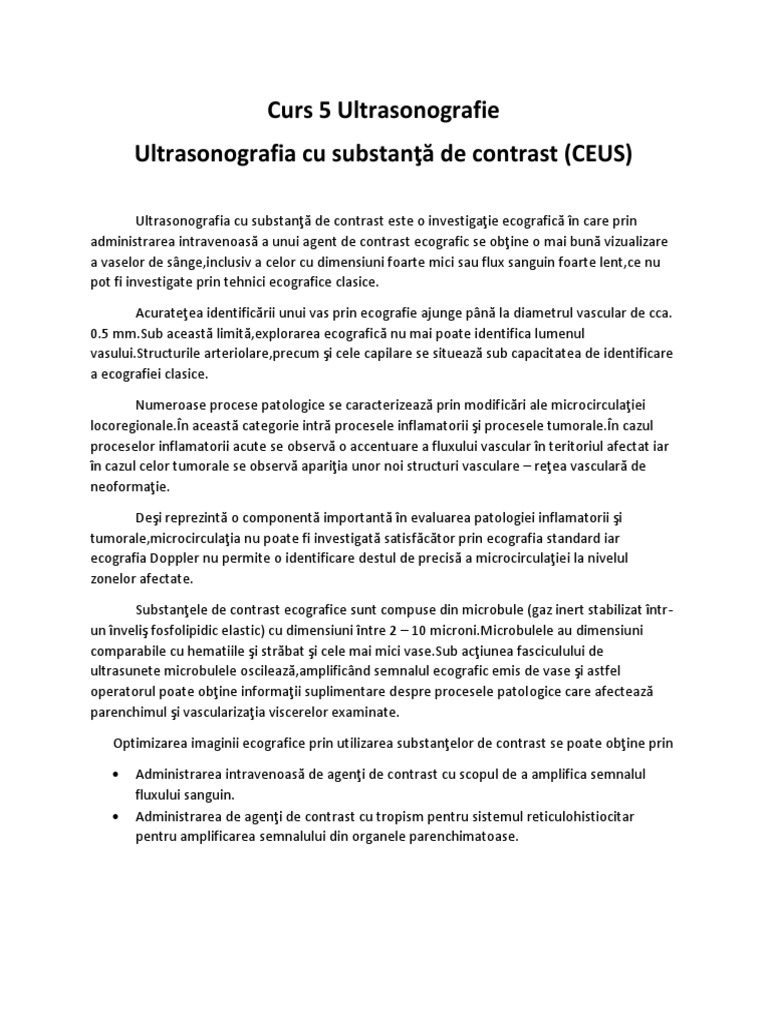 Curs 5 Ultrasonografie - Ecografia Cu Substanta de Contrast | PDF
