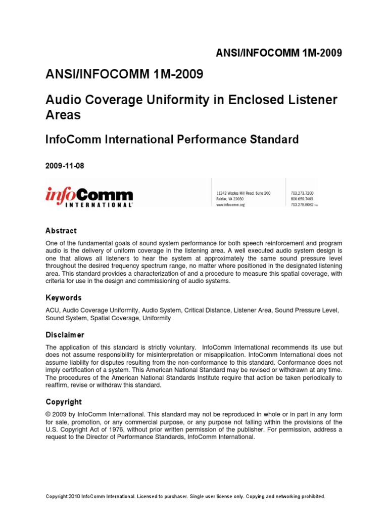 Ansi Infocomm 1m 2009 PDF Decibel Standardization