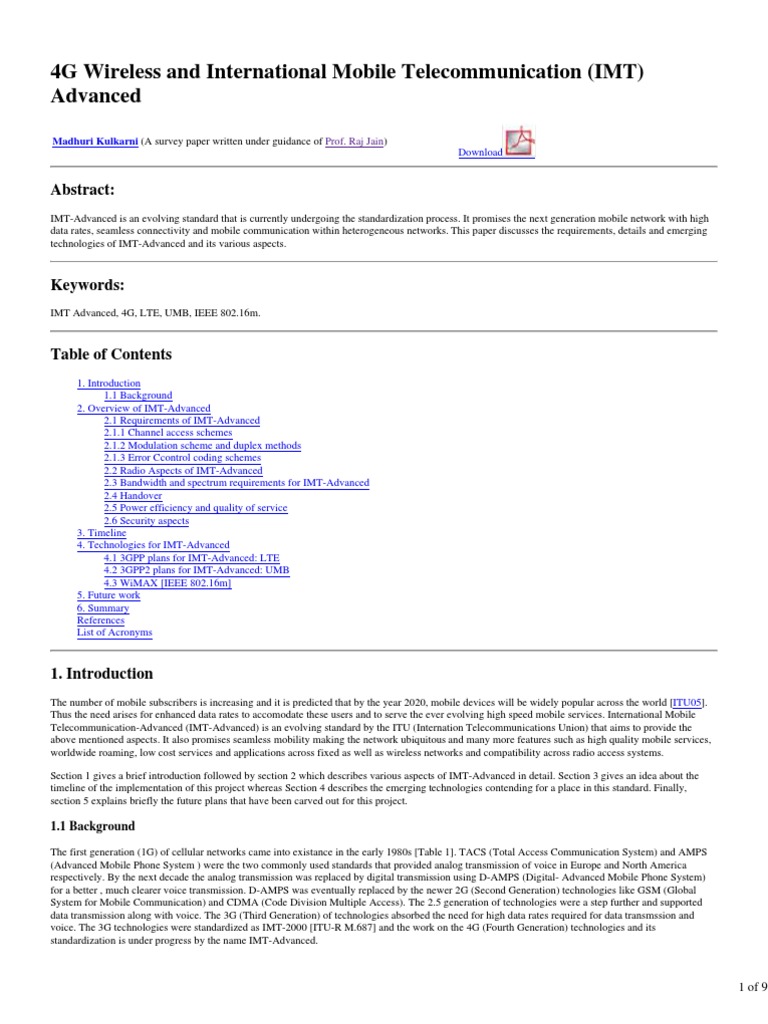 4G Wireless and International Mobile Telecommunication (IMT) Advanced ...