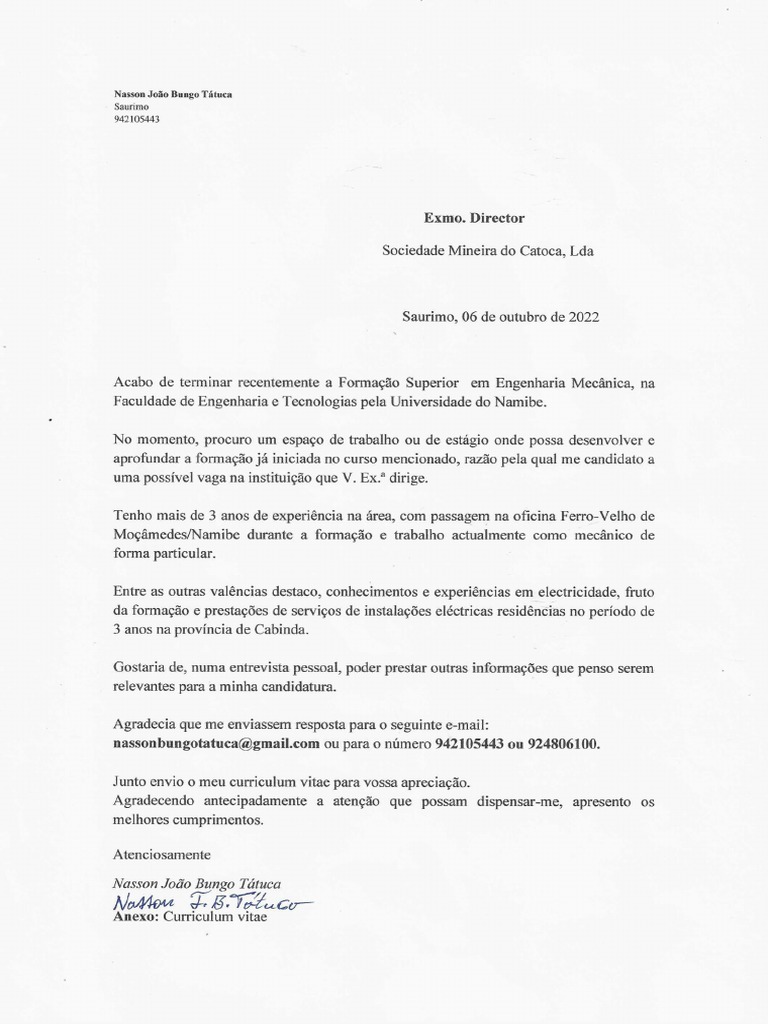 Carta para Catoca Assinado | PDF