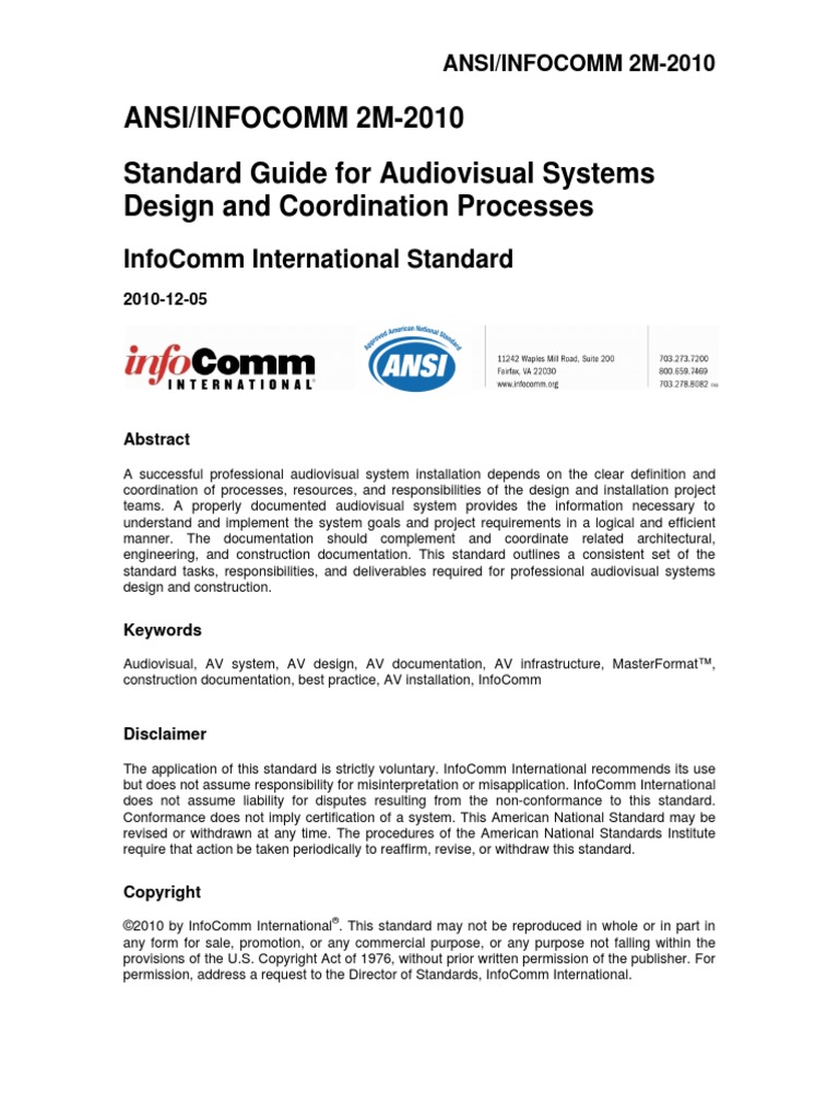 Ansi Infocomm 2m-2010 | PDF | Electrical Connector | Electrical Wiring