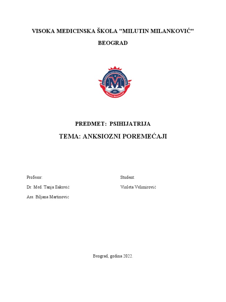 Anksiozni Poremećaji1. | PDF