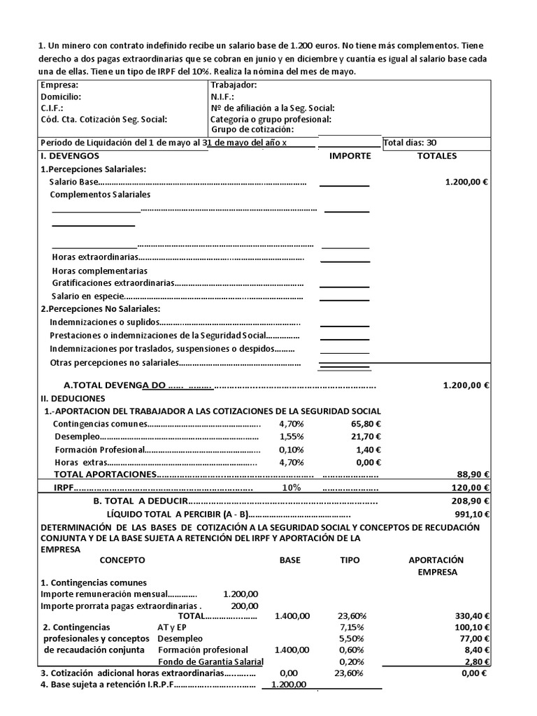 FOL Supuestos Nóminas Resueltas | PDF | Salario | Psicología Aplicada
