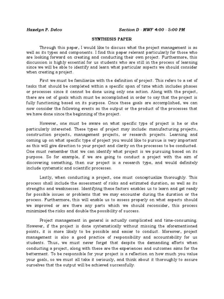 Synthesis Paper Group 1 Pdf Project Management Psychological Concepts