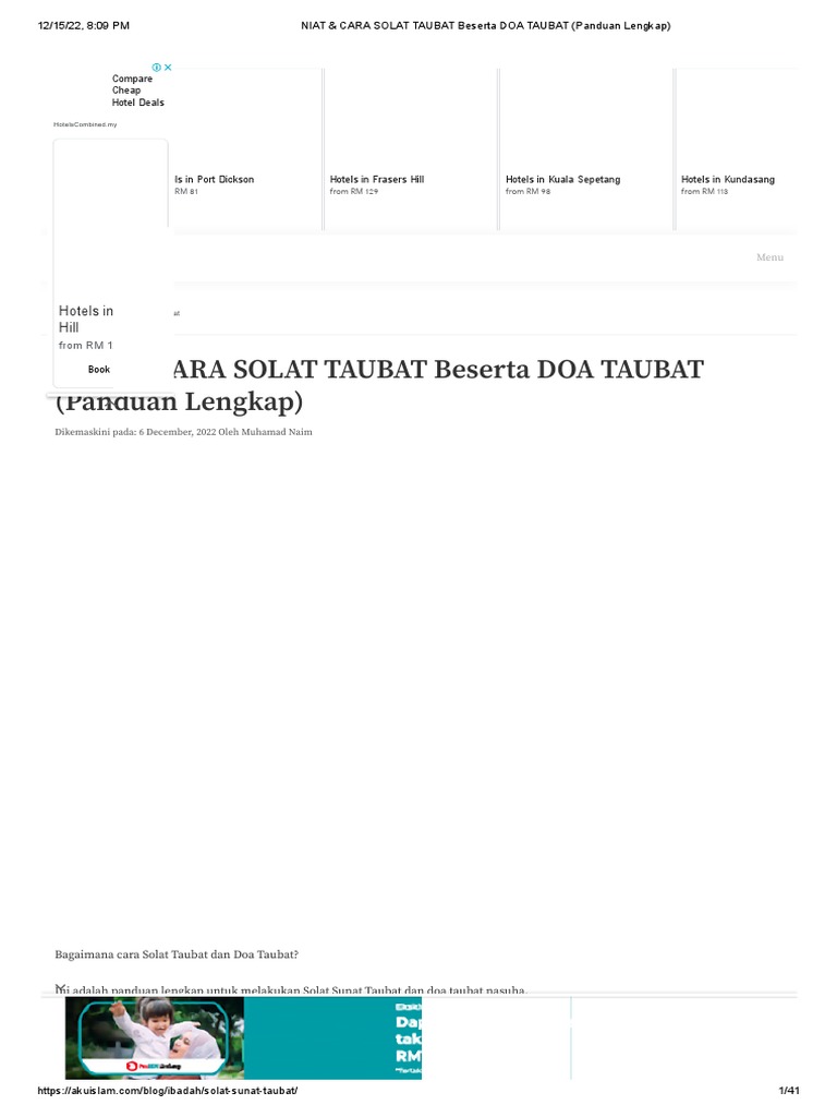 Niat & Cara Solat Taubat Beserta Doa Taubat (Panduan Lengkap) | PDF ...