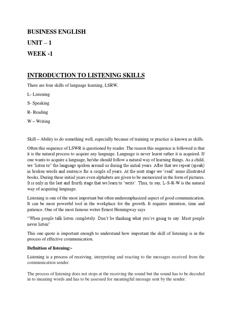 Business English - Unit 1 - Week 1 | PDF | Nonverbal Communication ...