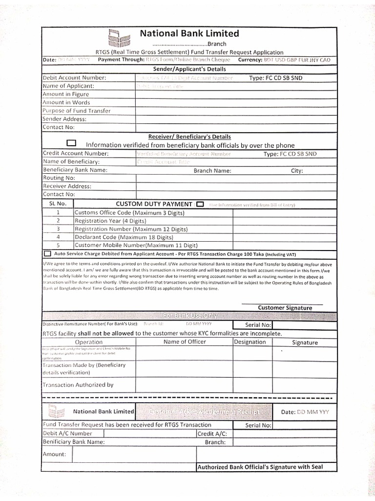 National Bank Rtgs Form | PDF