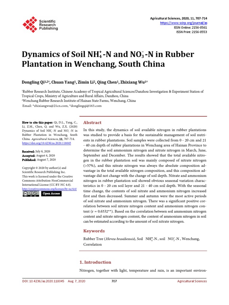 Dynamics of Soil N H 4-N and N O - 3-N in Rubber PL | PDF | Soil | Nitrogen