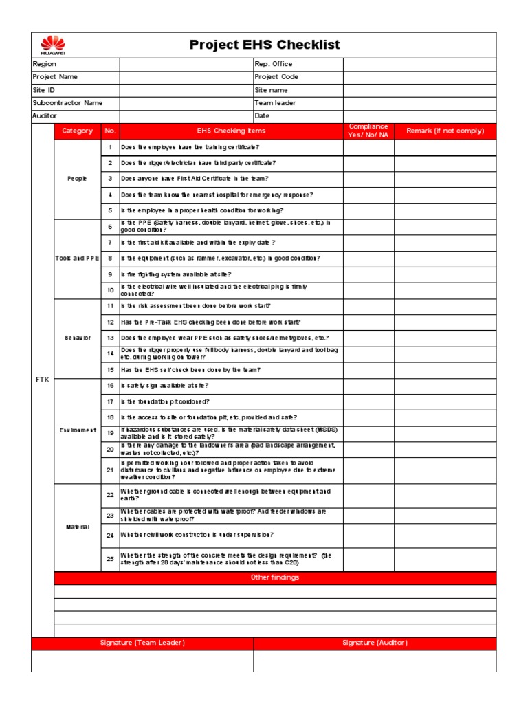 Ehs Checklist 1 | PDF | Personal Protective Equipment | Safety