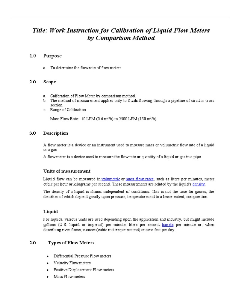 Comparison - Procedure | Download Free PDF | Flow Measurement | Metrology