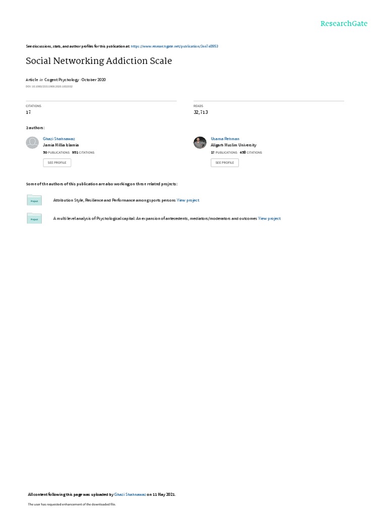 Measuring Social Networking Addiction: Development and Validation of ...