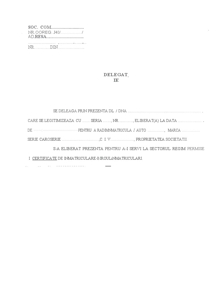 Delegatie Inmatriculari Auto Persoane Juridice | PDF