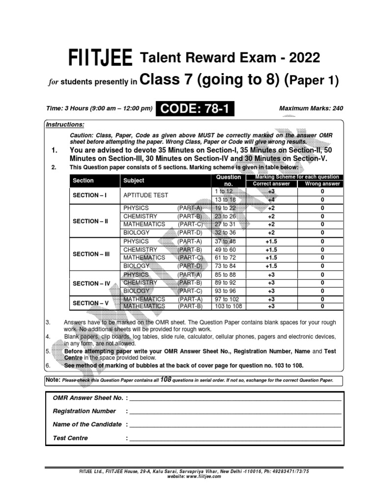 Sample Paper Ftre 2022 Class Vii p1 At+pcbm | PDF | Hydroxide | Digestion