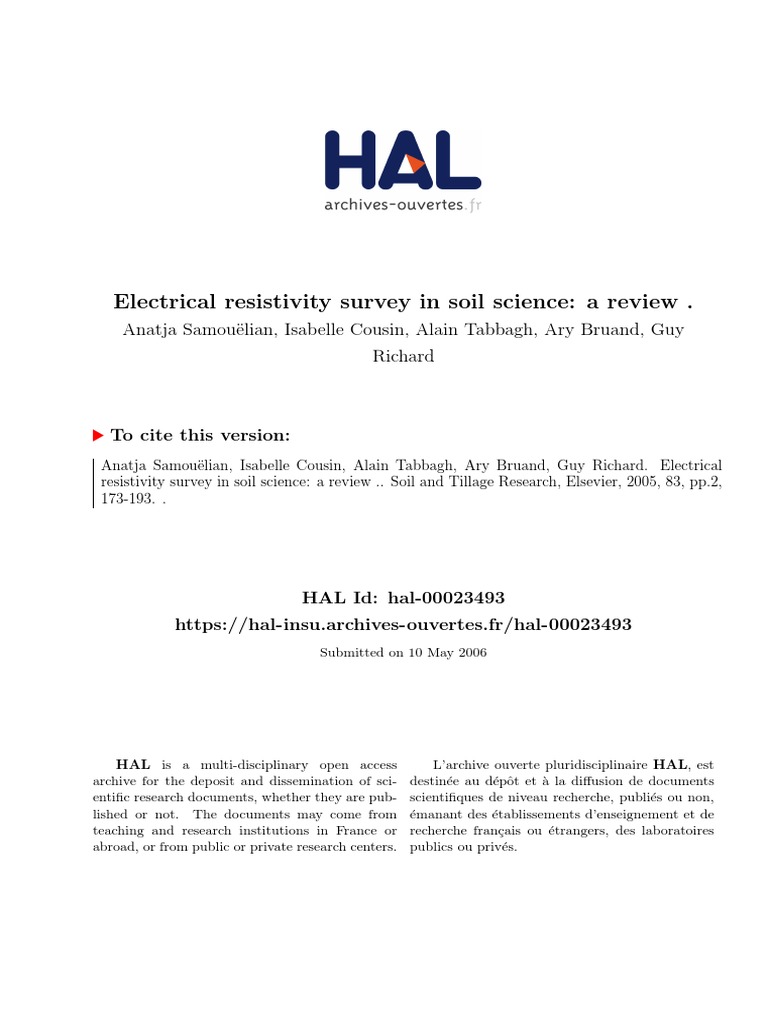 Electrical Resistivity Survey in Soil Science A Review | PDF | Porosity ...