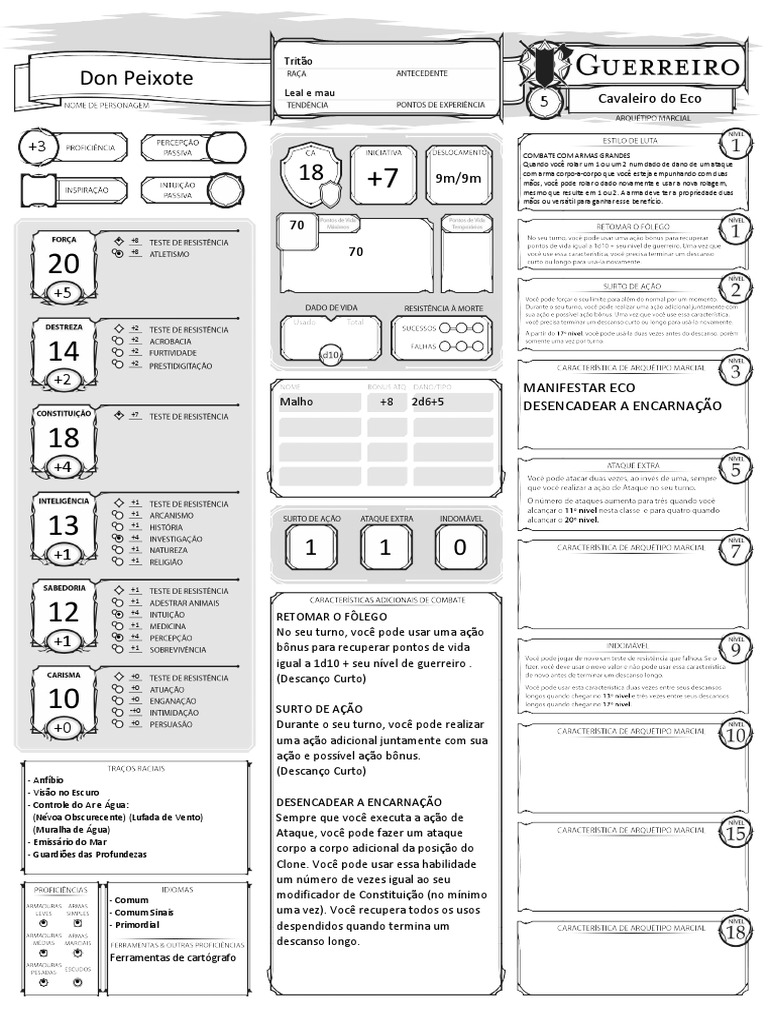DND 5e - Ficha - Guerreiro - Editável | PDF