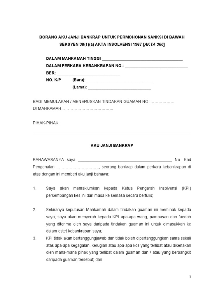 Borang Aku Janji Bankrap 1967 | PDF | Bisnis | Hukum
