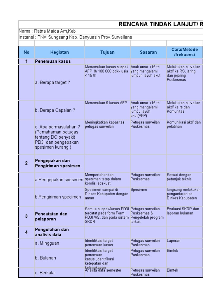 RTL Penugasan Pd3i Provinsi Sumsel | PDF