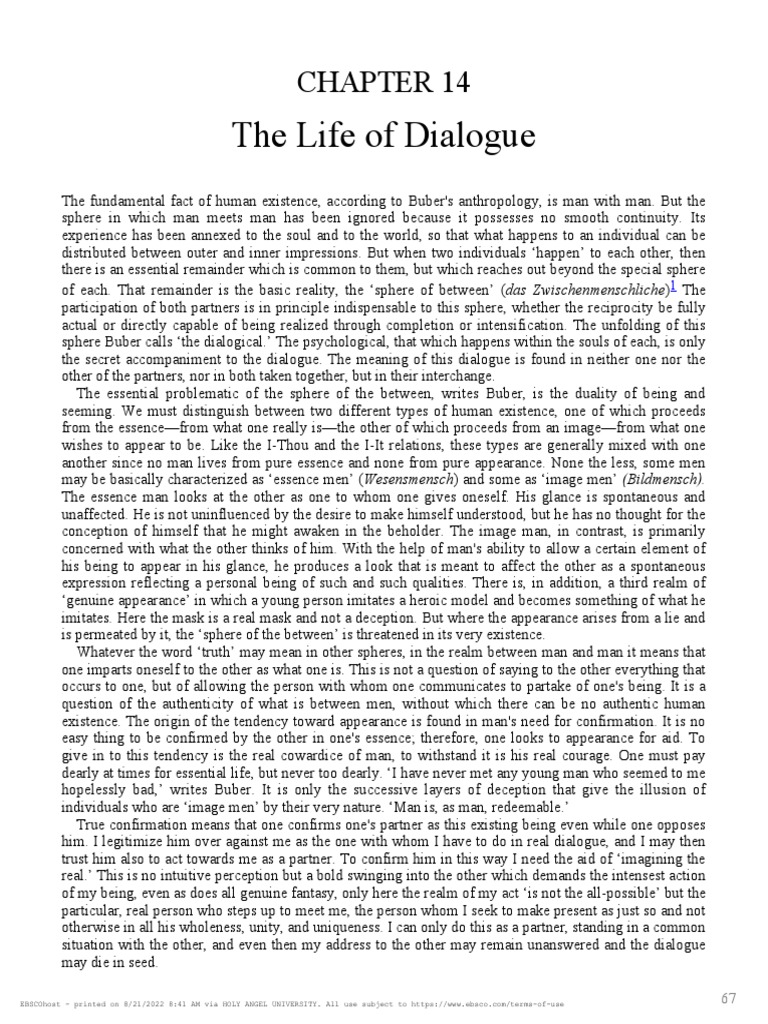 The Life of A Dialogue On Buber | PDF | Martin Buber | Dialogue