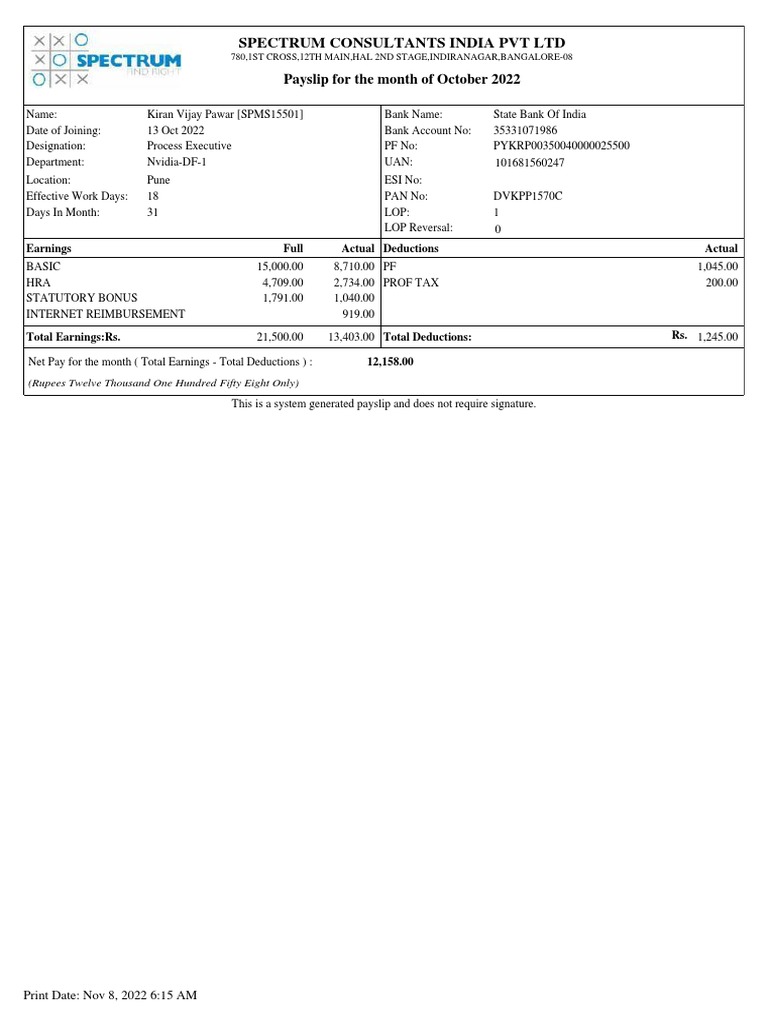Payslip Oct 2022 | PDF
