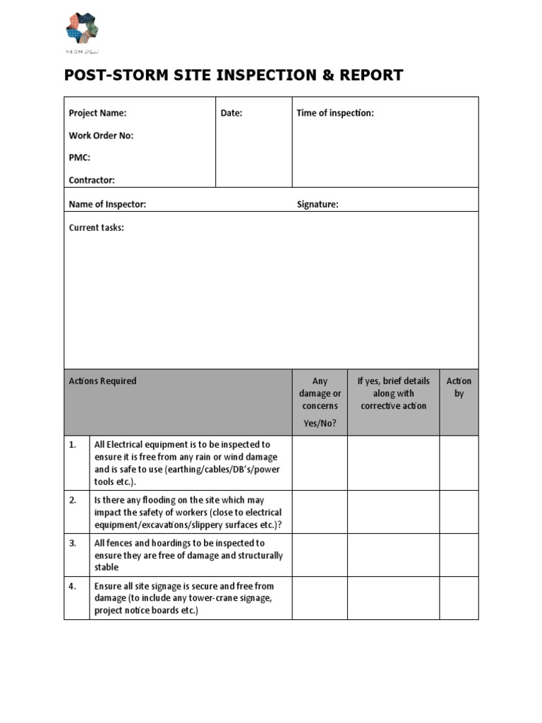 Post - Storm Inspection Checklist - Report | PDF