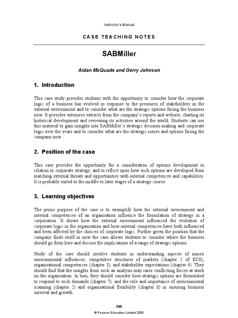 Sabmiller: Aidan Mcquade and Gerry Johnson | PDF | Strategic Management ...