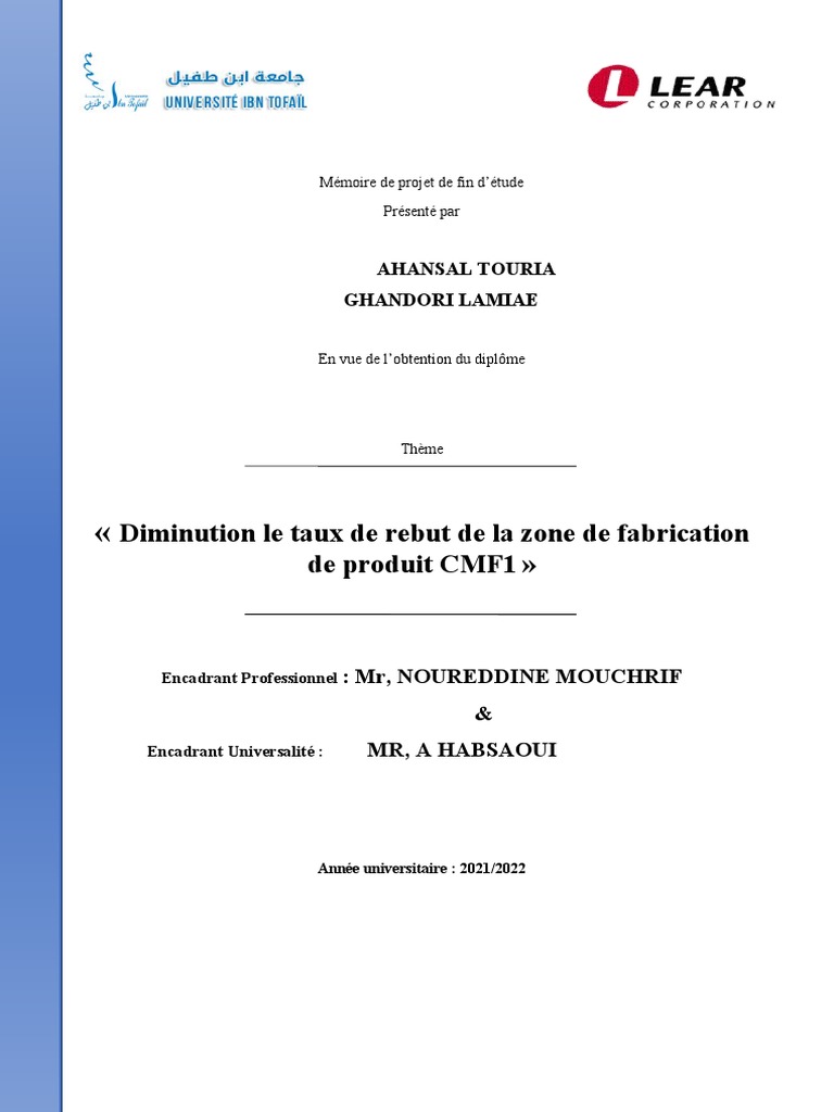 Diminution du taux de rebut CMF1 | PDF | Gestion des ressources ...