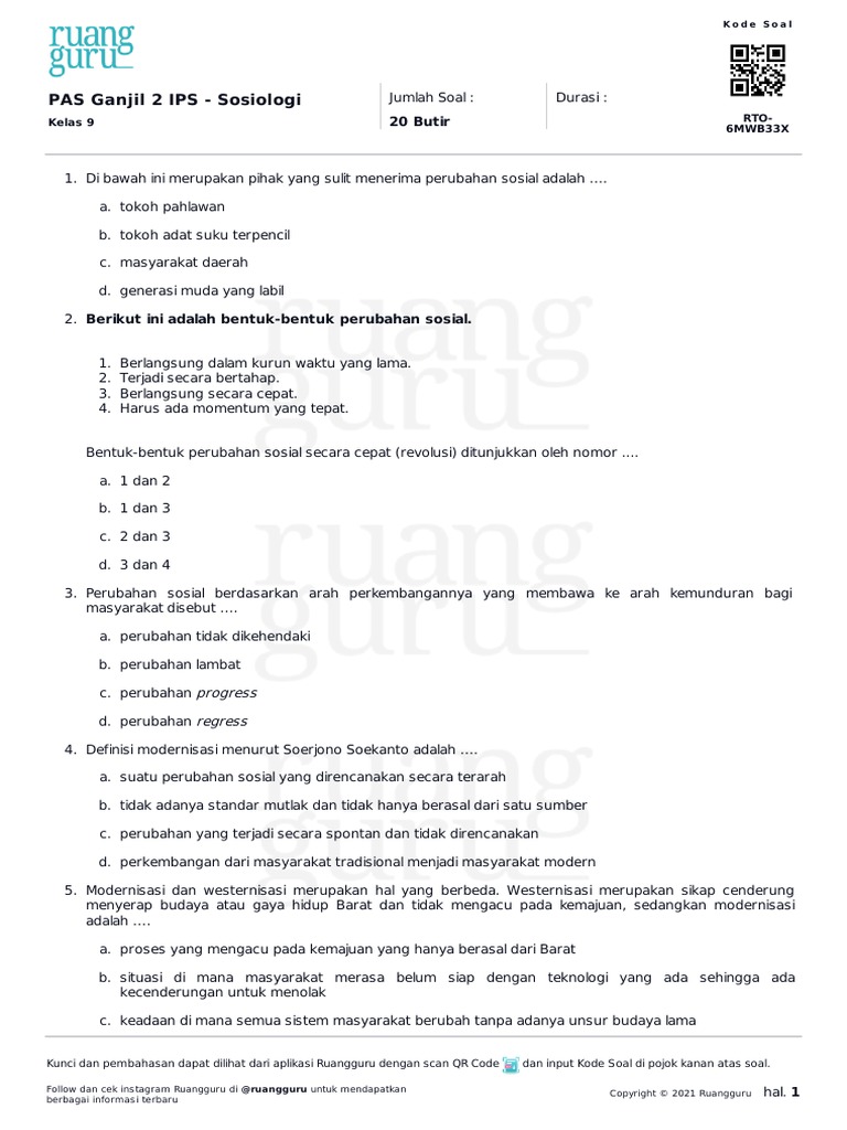 PAS Ganjil 2 IPS - Sosiologi | PDF
