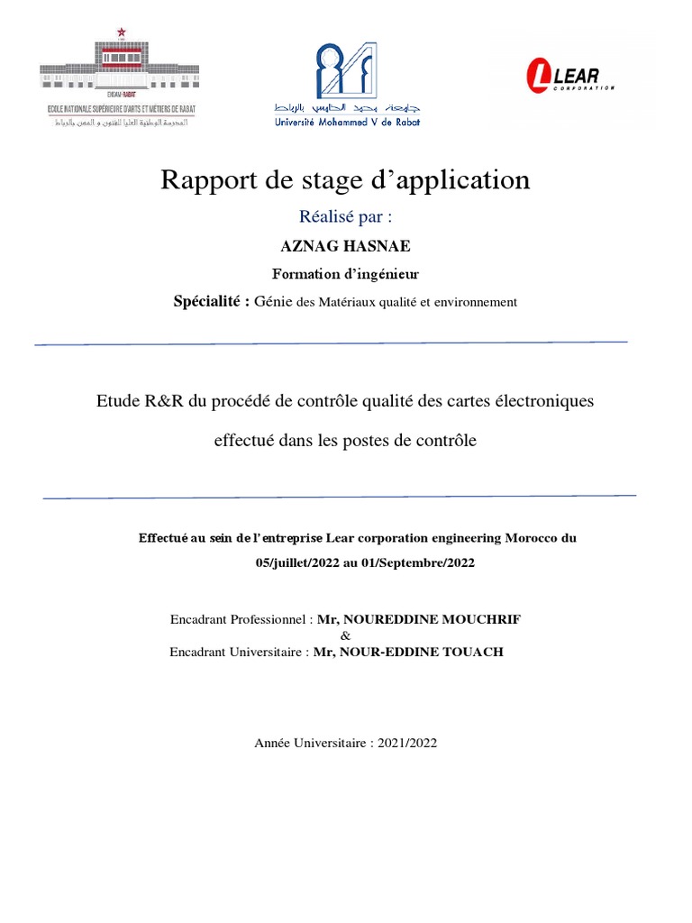 Rapport de Stage Lear AZNAG HASNAE VFFFF | PDF | Business