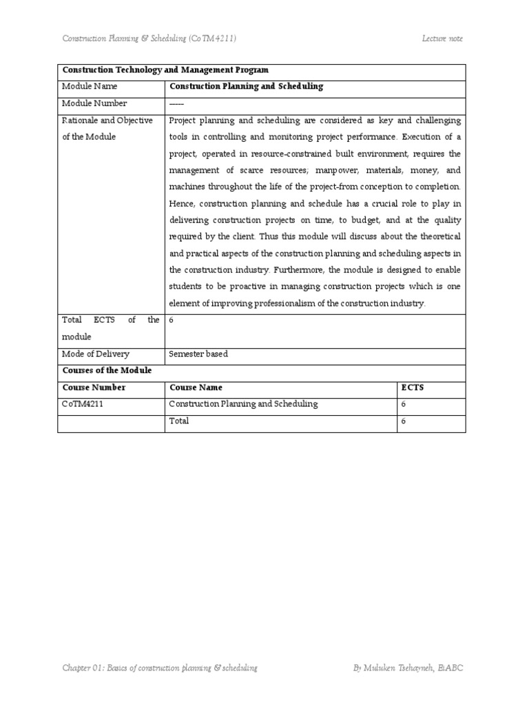 Construction Planning & Scheduling Basics | PDF