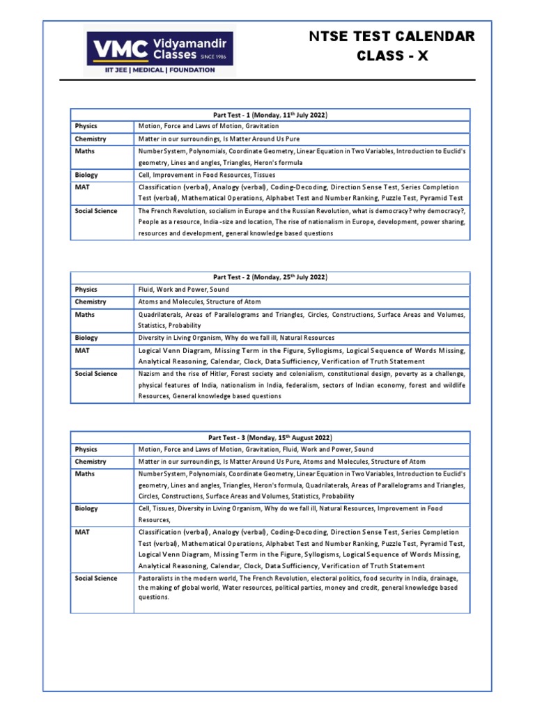 NTSE Planner Class-X Final | Download Free PDF | Area | Equations