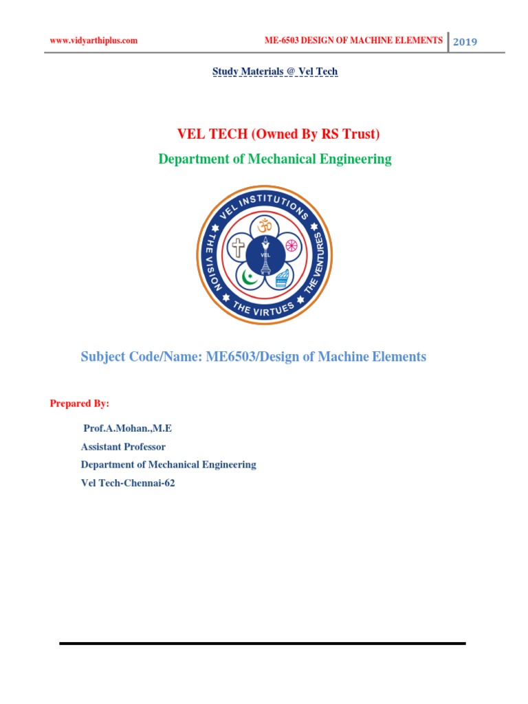 Design of Machine Elements Notes | PDF | Bending | Stress (Mechanics)